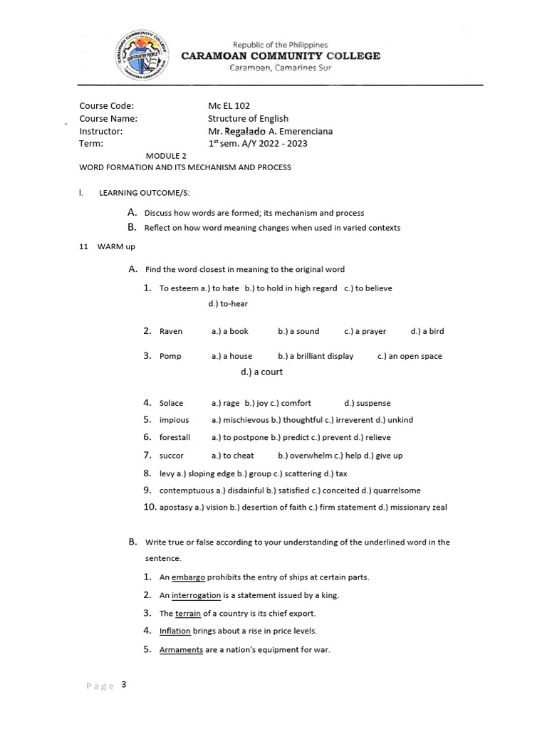 Module 2 Word Formation | PDF | Word | English Language