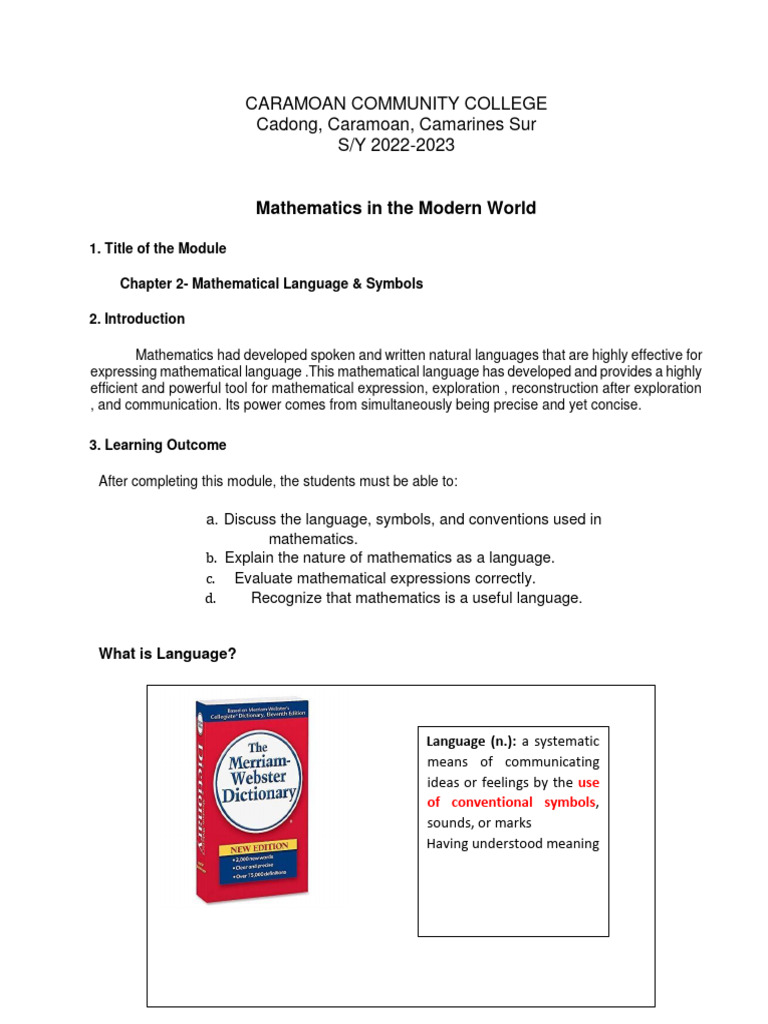 Module 2.1-Mathematics in The Modern World (Expression Vs Sentence) - 1 ...