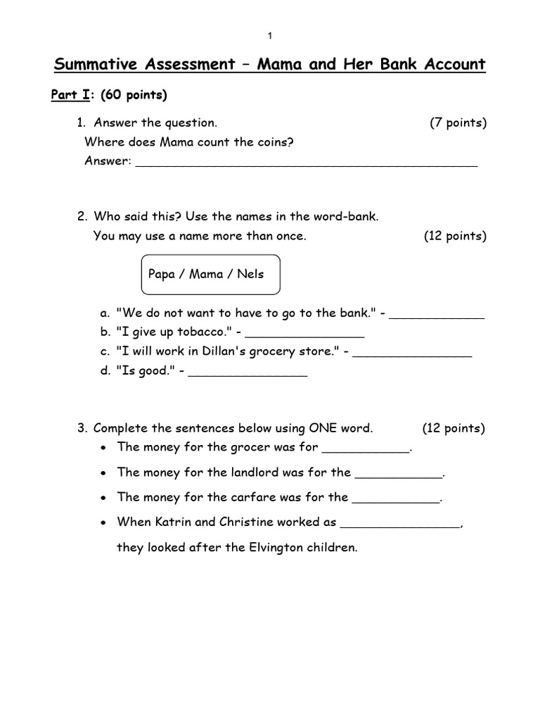 Mama's Bank Account Assessment | PDF | Money