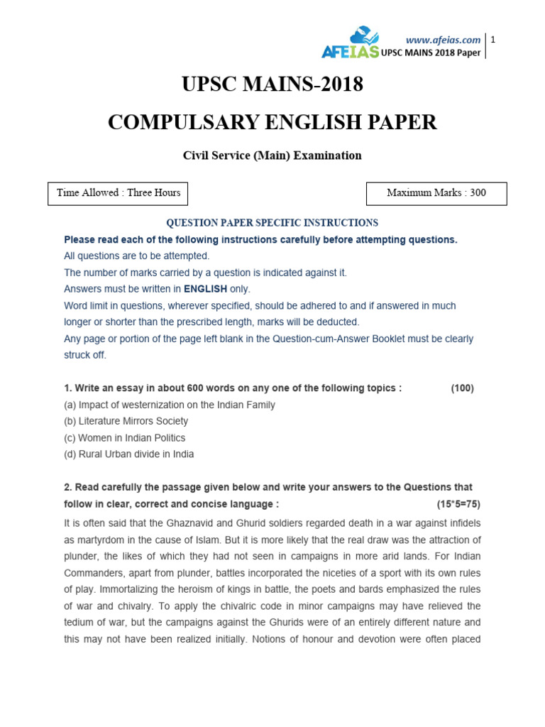 AFEIAS UPSC Compulsary English Paper 2018 | PDF | Sri Aurobindo | Renaissance