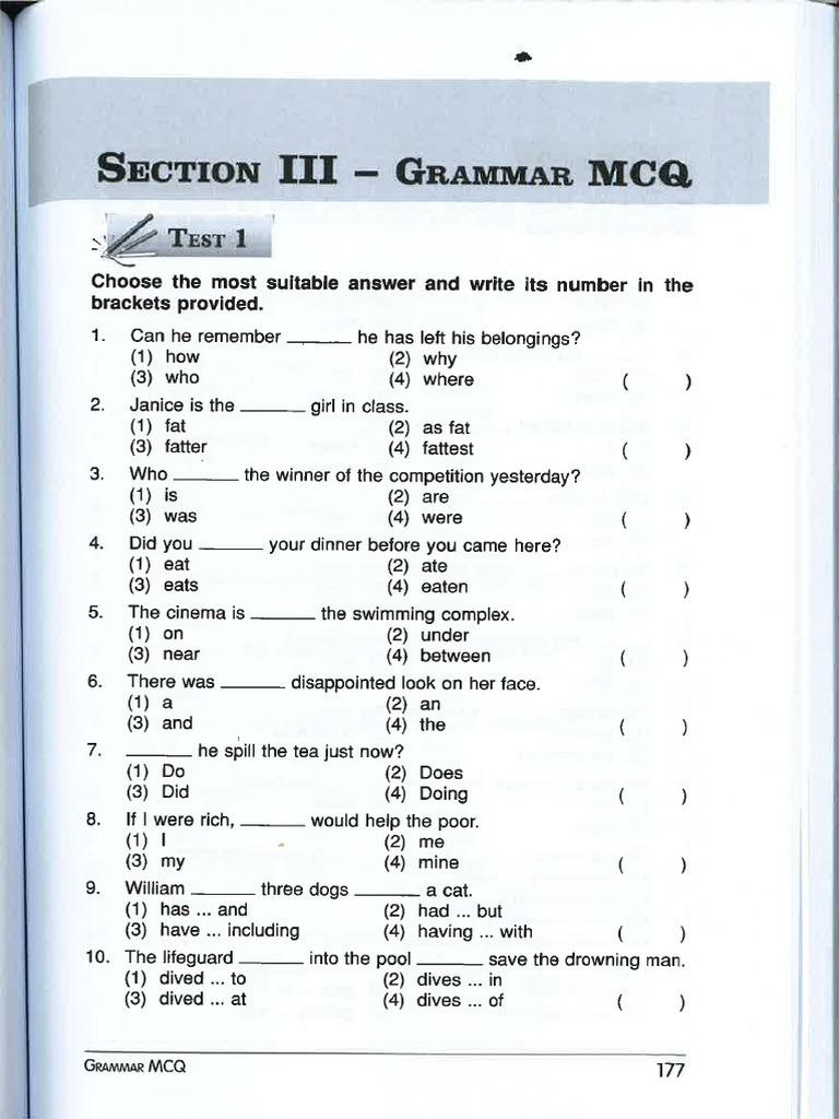 Section 3 Grammer MCQ Test 1 to 20 | PDF