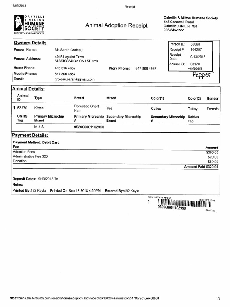 Adoption Paperwork - Peper and Athena | PDF