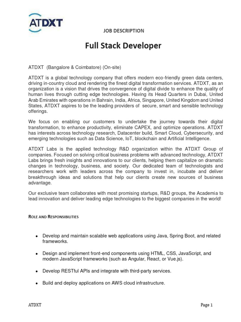 JD - Full Stack Developer | PDF | Cloud Computing | Software