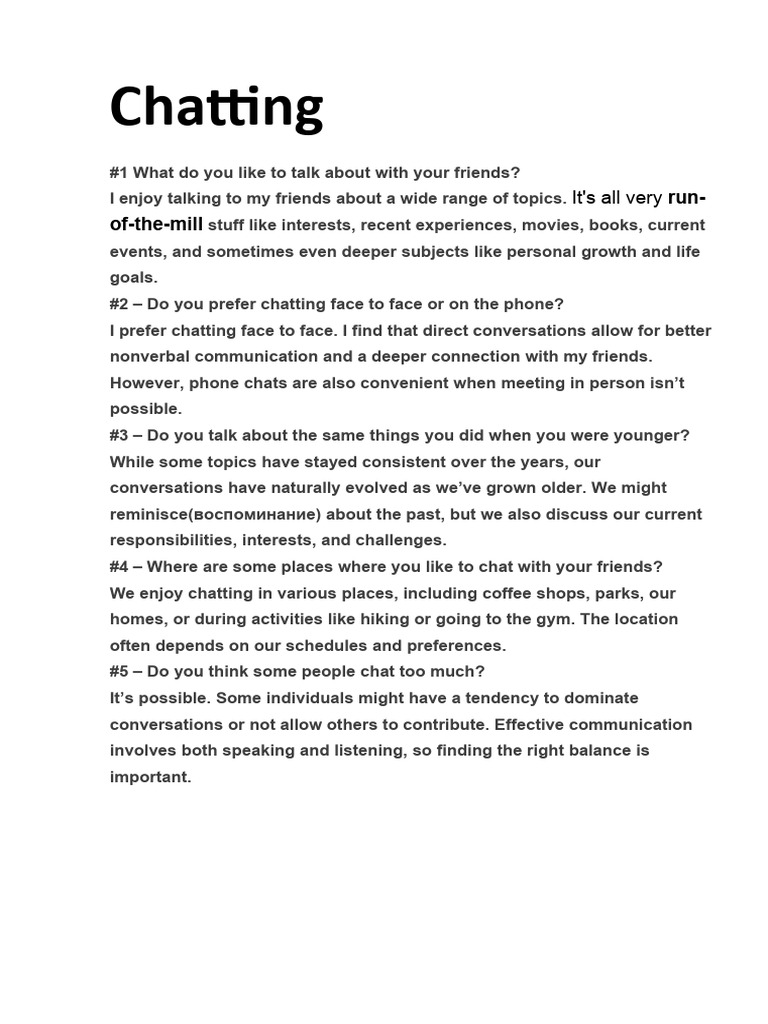 Chatting Speaking Part 1 | PDF | Career & Growth | Self-Improvement