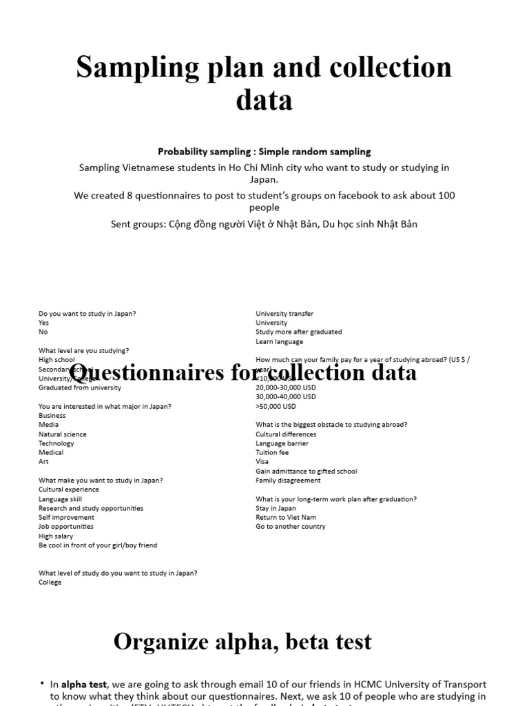 Sampling Plan and Collection Data | PDF | International Student | Vietnam