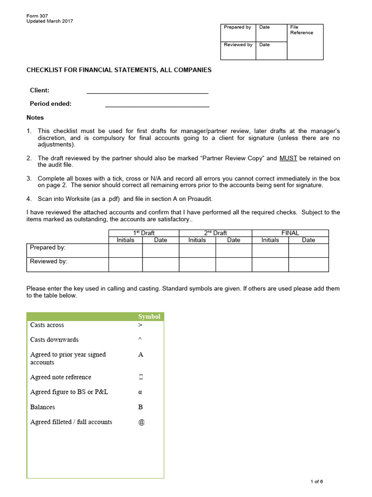 Form 307 Call and Cast checklist | Download Free PDF | Balance Sheet ...