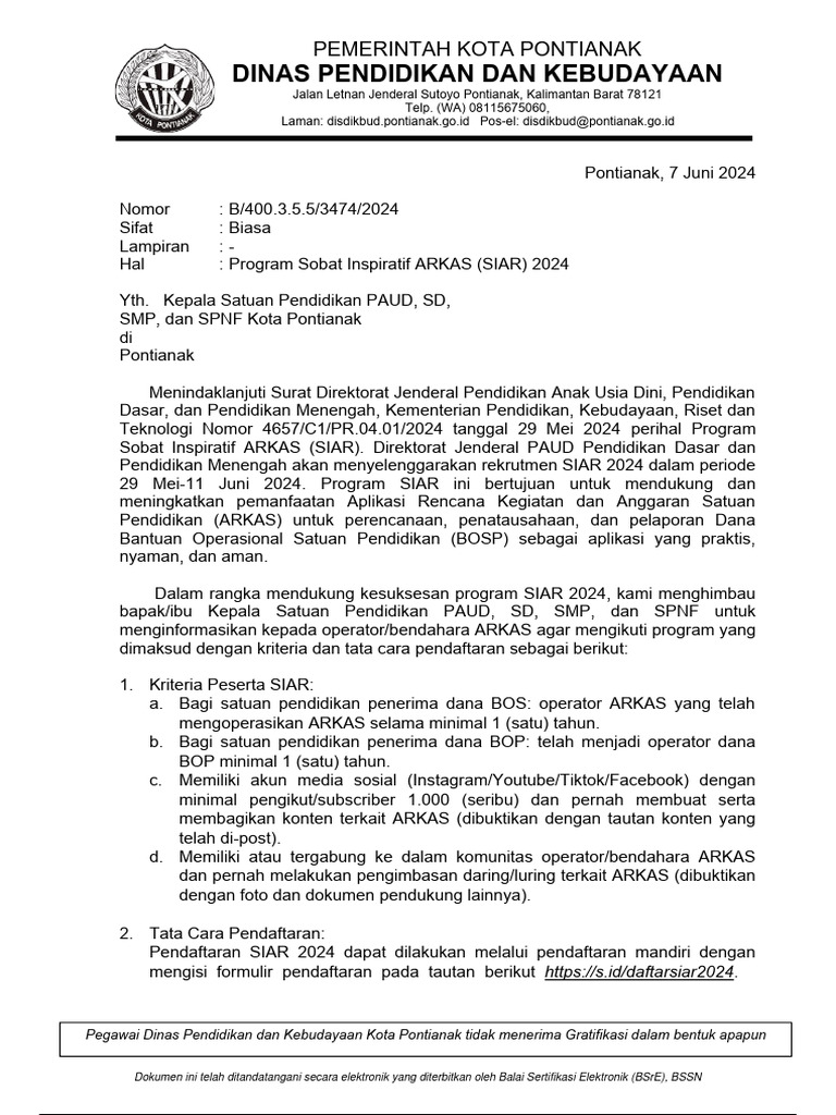 Edaran SIAR 2024 | PDF