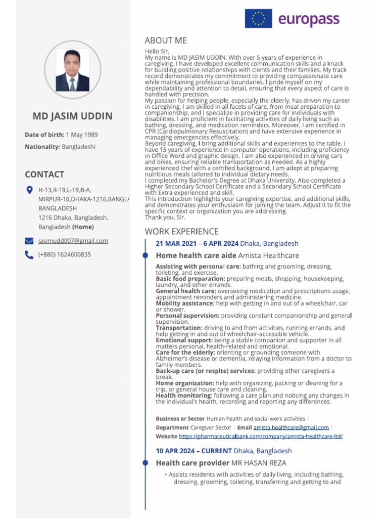 Resume of MD Jasim Uddin For Europe | PDF