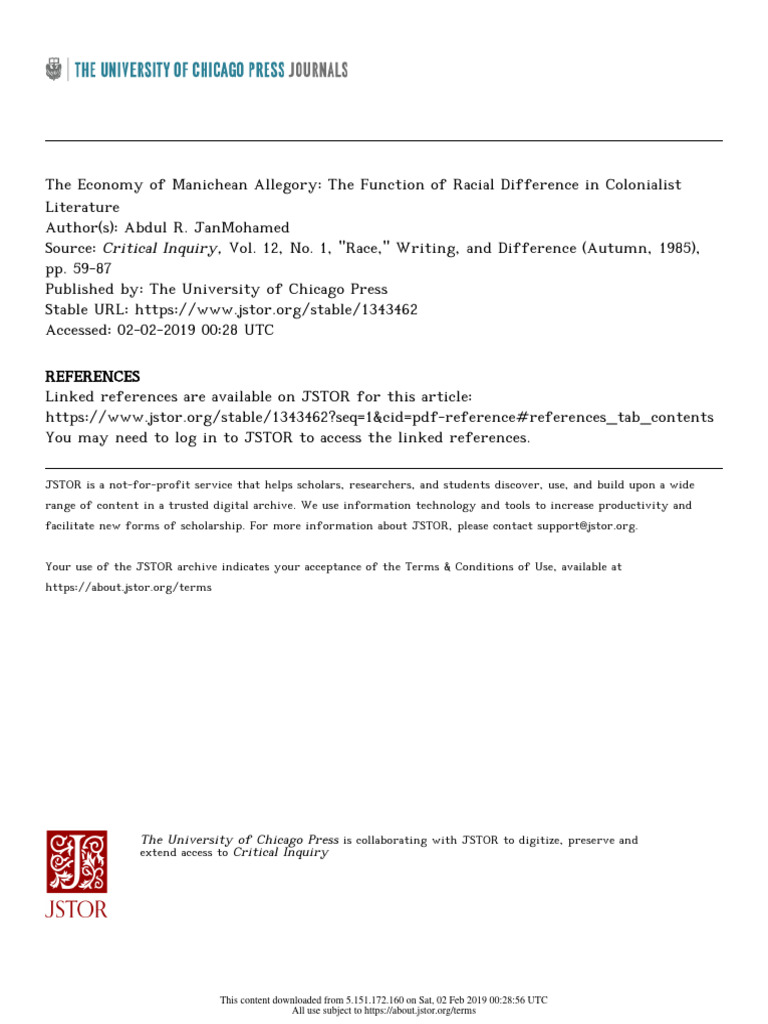 Abdul R. JanMohamed - The Economy of Manichean Allegory - The Function ...
