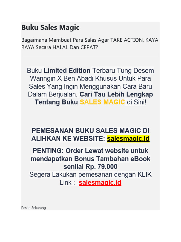 Buku Sales Magic: Strategi Jualan Efektif | PDF