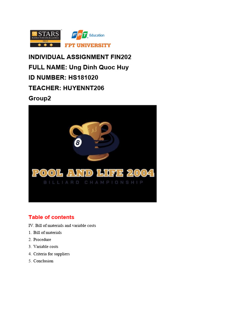 Individual Assignment Fin202 | PDF | Supply Chain | Inventory