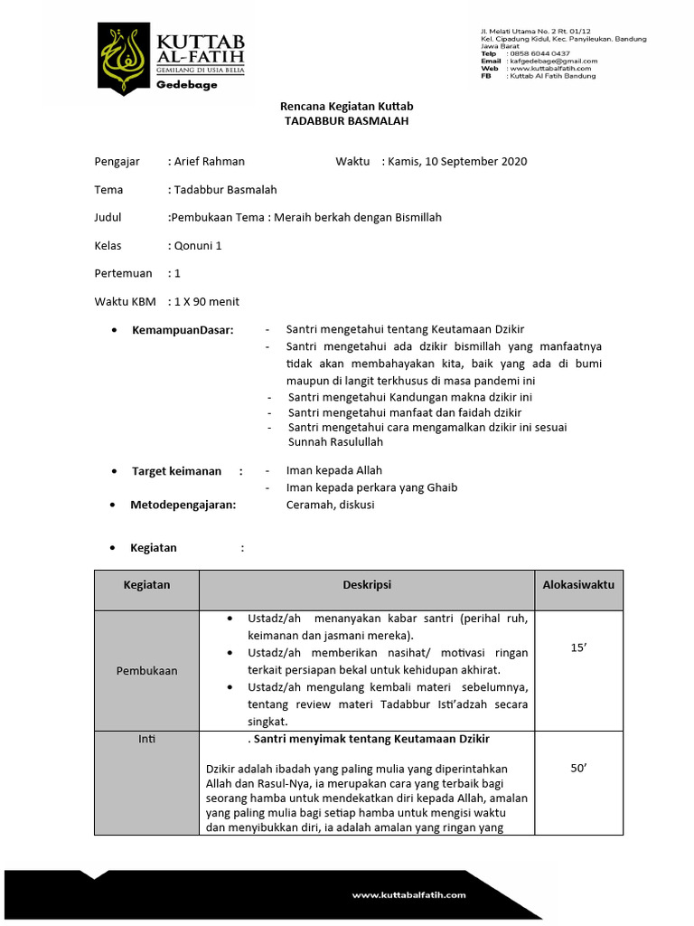 RKK 1 Pembukaan Tema Basmalah | PDF