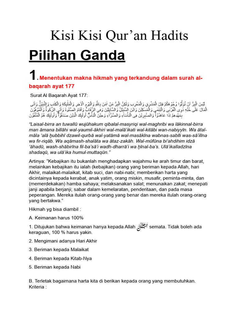 Kisi Kisi Quran Hadits | PDF | Kesehatan Holistik | Agama & Spiritualitas