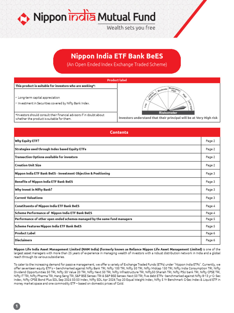 NipponIndia ETF Bank BeES | PDF | Exchange Traded Fund | Investment Fund