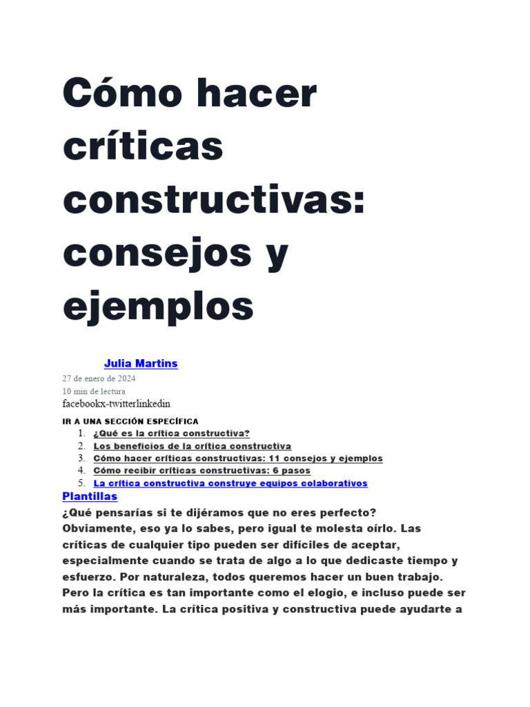 Cómo Hacer Críticas Constructivas | Descargar gratis PDF | Experiencia | Ciencias del comportamiento