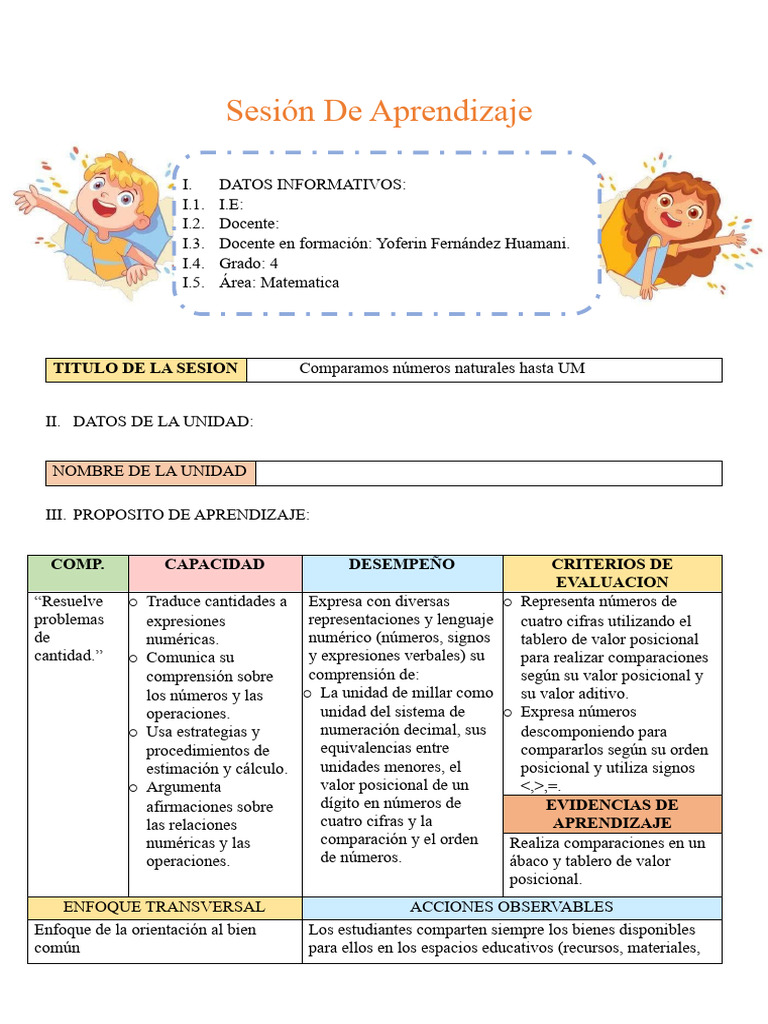 Sesión de Aprendizaje de Matematica | PDF | Aprendizaje | Los símbolos