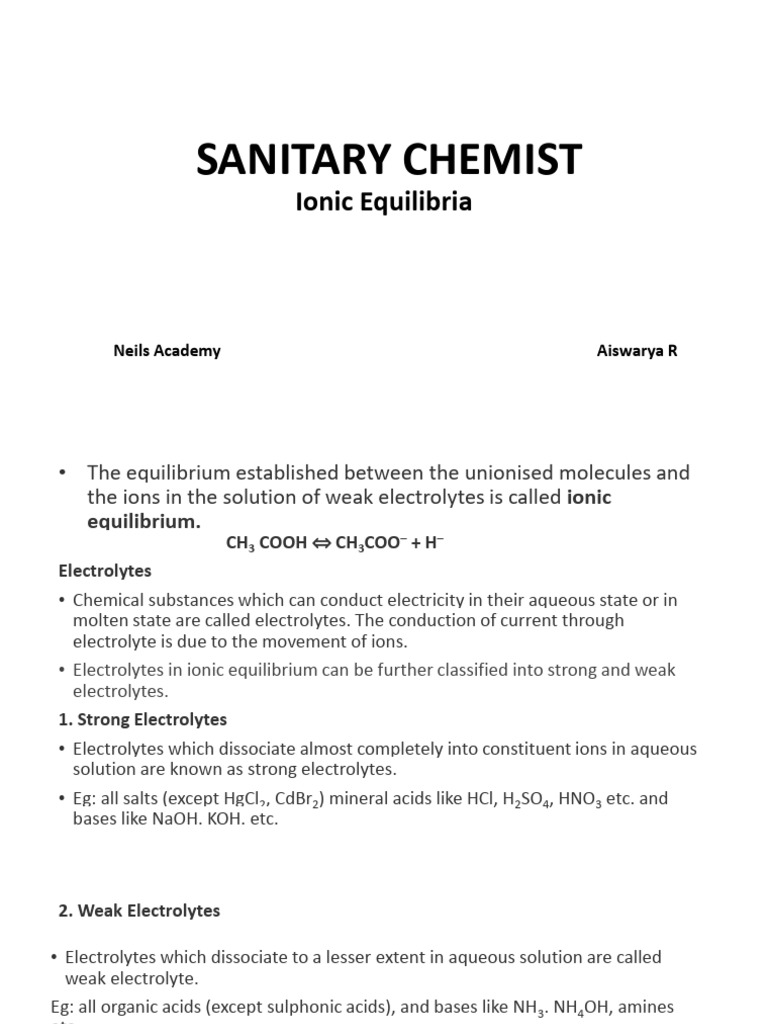 ionic equilibria | PDF | Dissociation (Chemistry) | Electrolyte