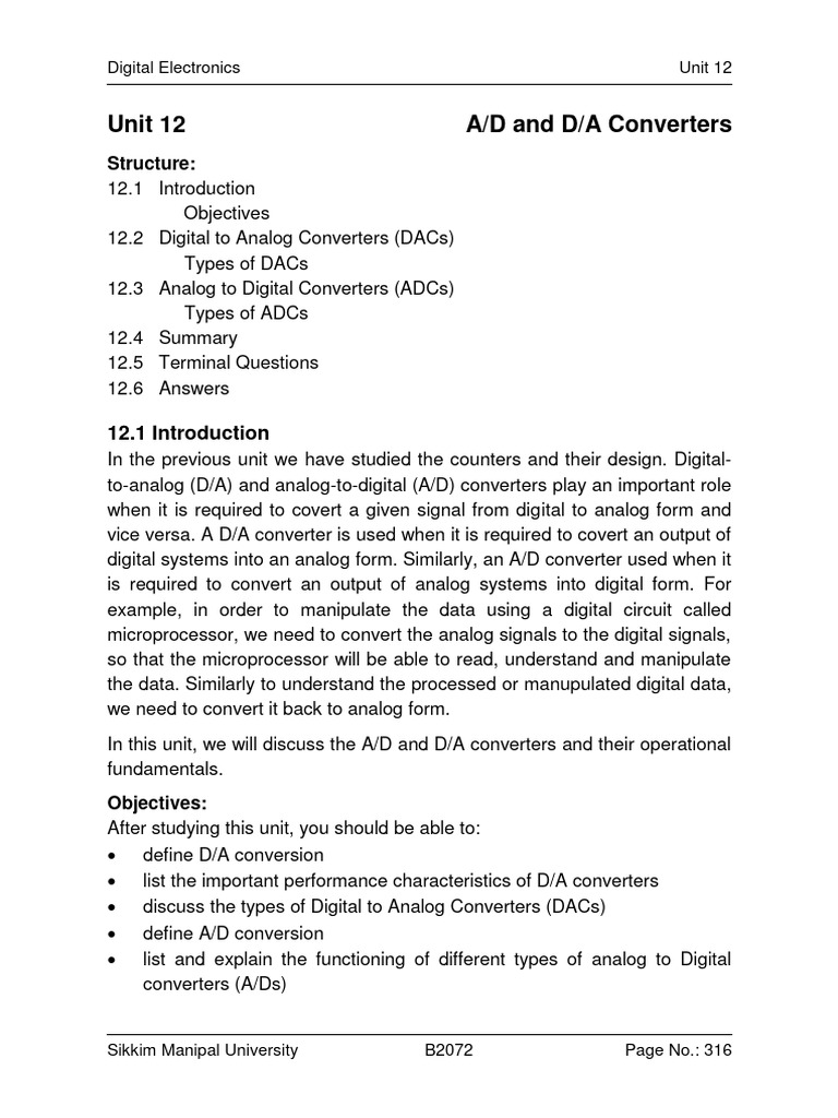 BIT102 SLM Library - SLM - Unit 12 | PDF | Analog To Digital Converter | Digital To Analog Converter