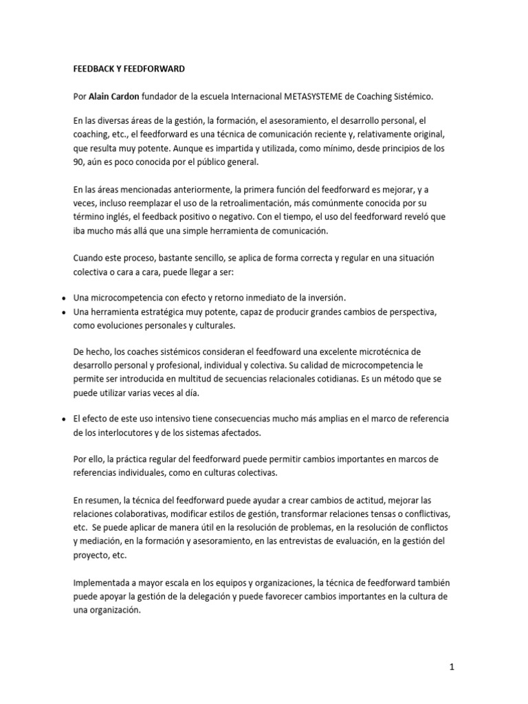 Ventajas del Feedforward en Coaching | PDF | Aprendizaje | Comportamiento