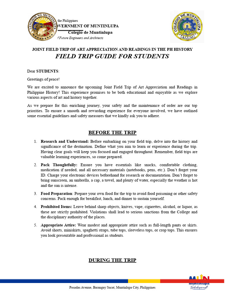 Field Trip Reminders | PDF