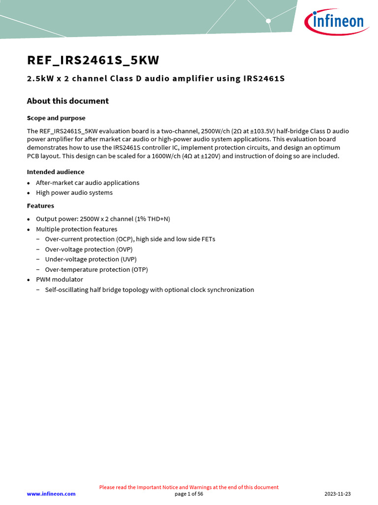 Infineon-Class D Audio Reference Board REF IRS2461S 5KW-UserManual-v01 ...