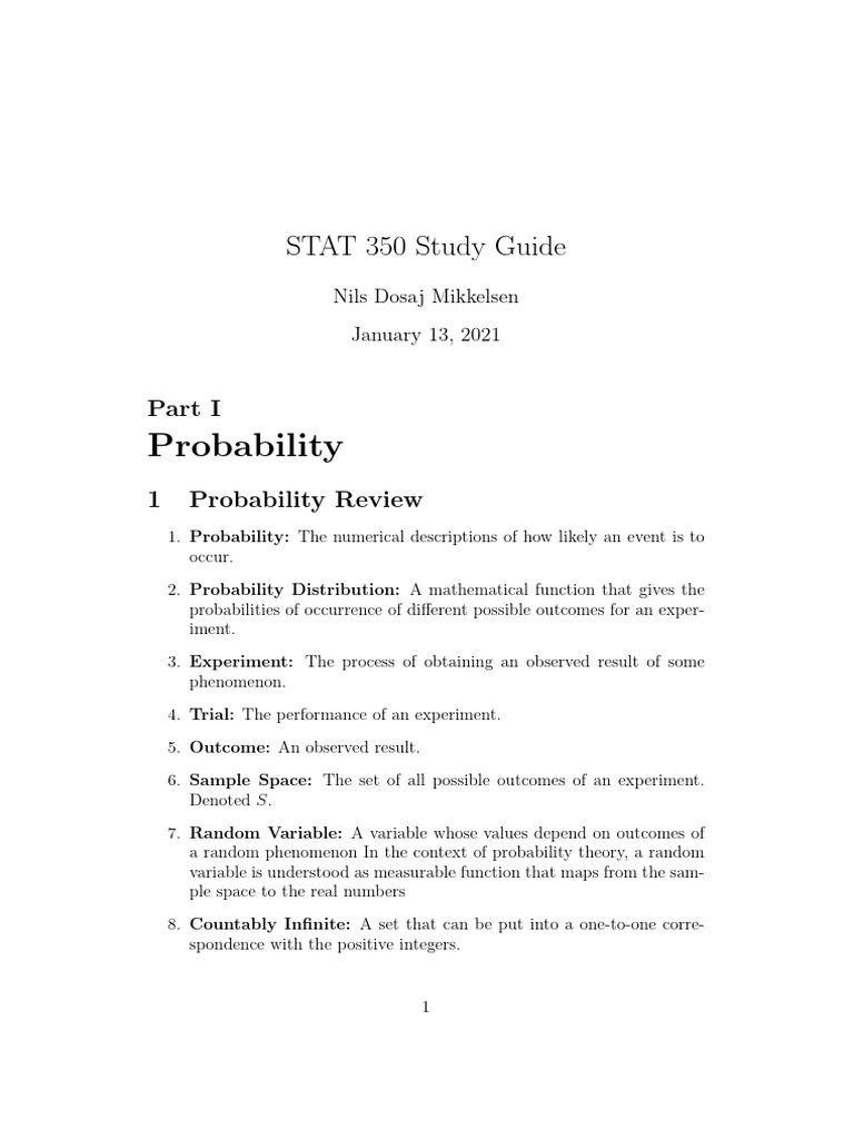 Stat 350 Study Guide | PDF | Probability Distribution | Probability Density Function