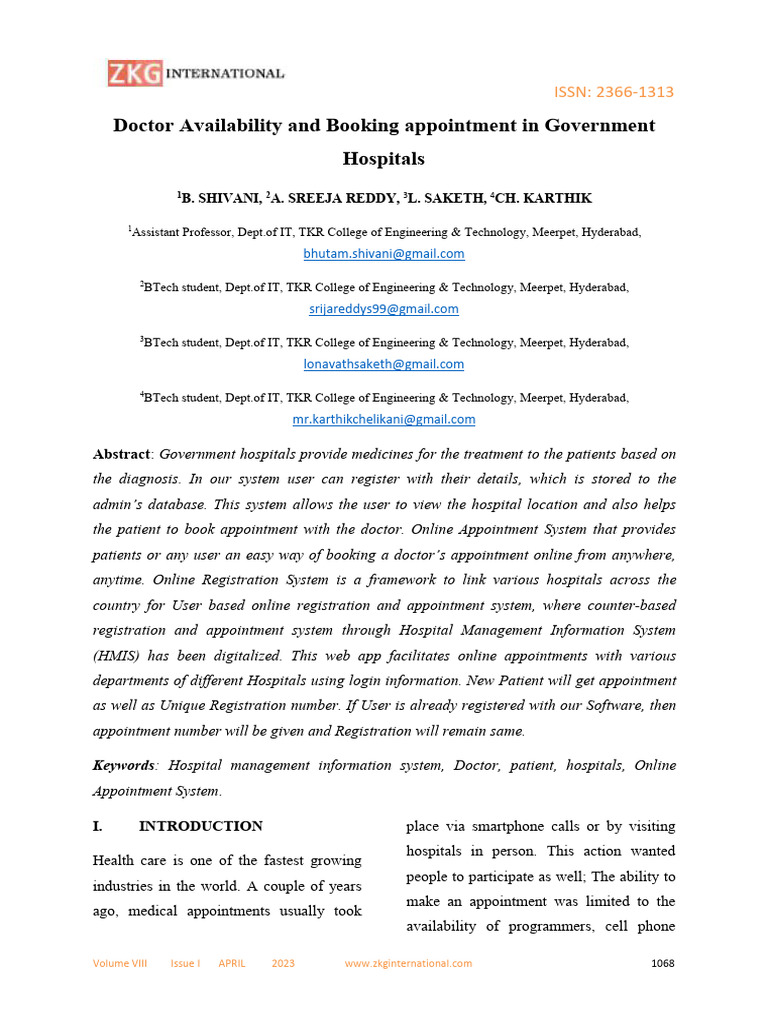 Doctor Availability and Booking Appointment in Government Hospitals ...
