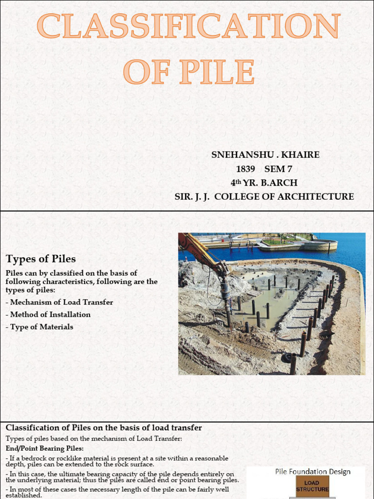 Classification of Pile | PDF | Deep Foundation | Concrete