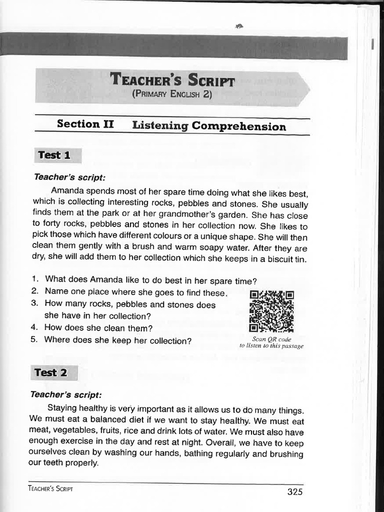 Teacher's Script For Listening Comprehension | PDF