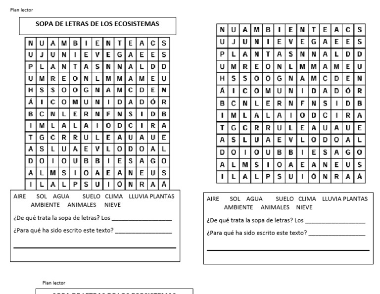 Ficha Sopa de Letras Ecosistemas | PDF | Artes del Lenguaje y ...