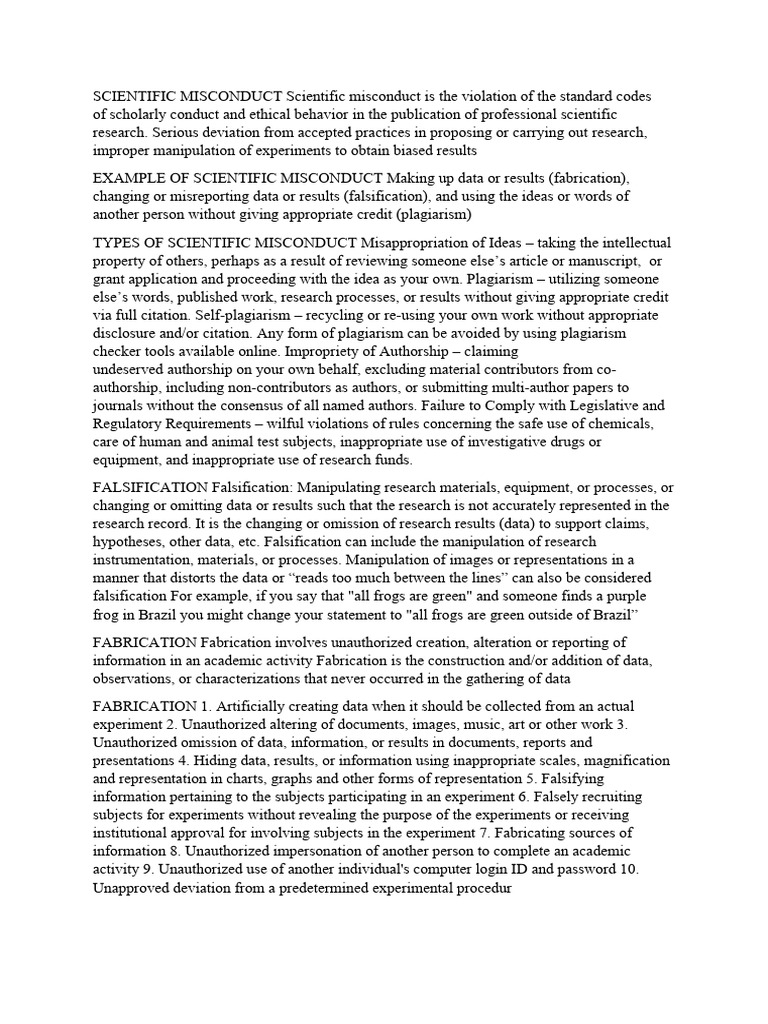 SCIENTIFIC MISCONDUCT Scientific Misconduct | PDF | Plagiarism | Science