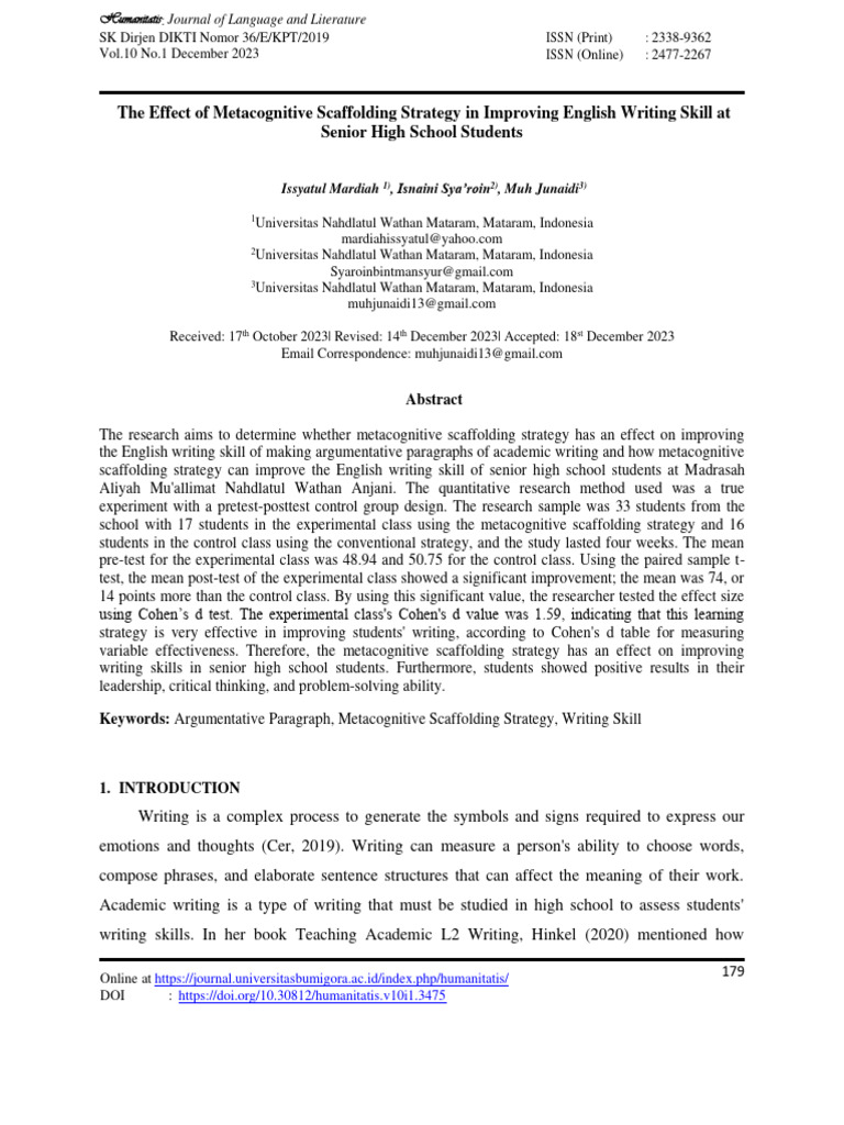 The Effect of Metacognitive Scaffolding Strategy I | PDF | Metacognition | Cronbach's Alpha