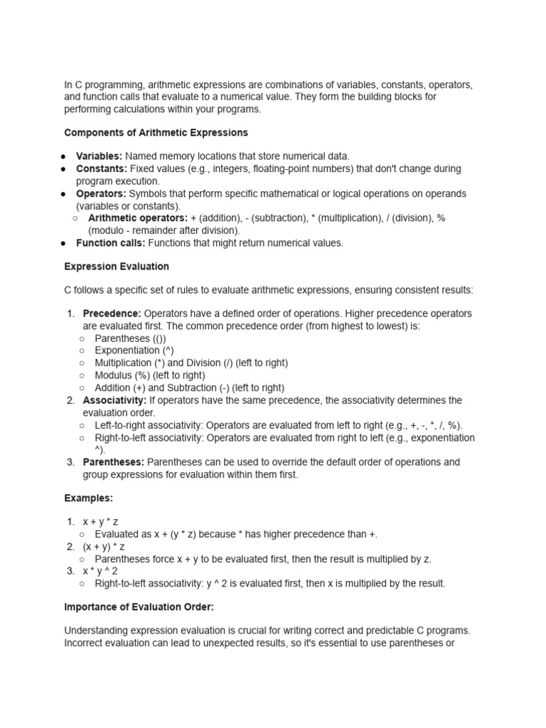 Explain Arithmetic Expressions and Evaluation Of... | PDF | Arithmetic ...