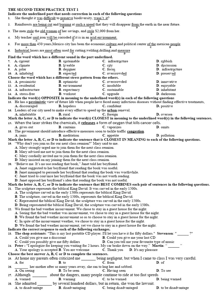 The Second Term Practice Test 1 | PDF | Predation | Diet (Nutrition)
