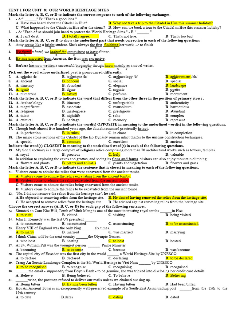 GRADE 11 TEST FOR UNIT 8 For Students | PDF