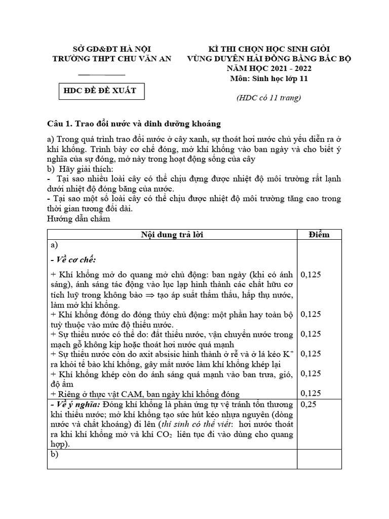 Sinh 11-HDC ĐỀ XUẤT CHÍNH THỨC | PDF