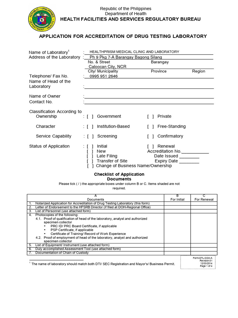 Drug Testing Application Form | PDF