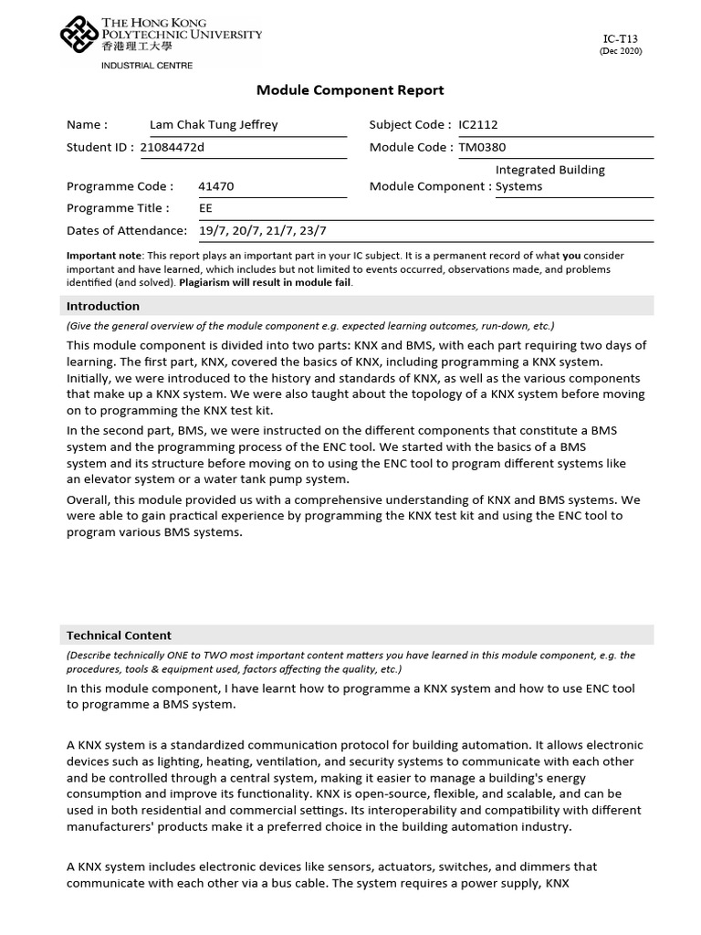 KNX & BMS Systems Module Report | PDF | Building Automation | Computer Engineering