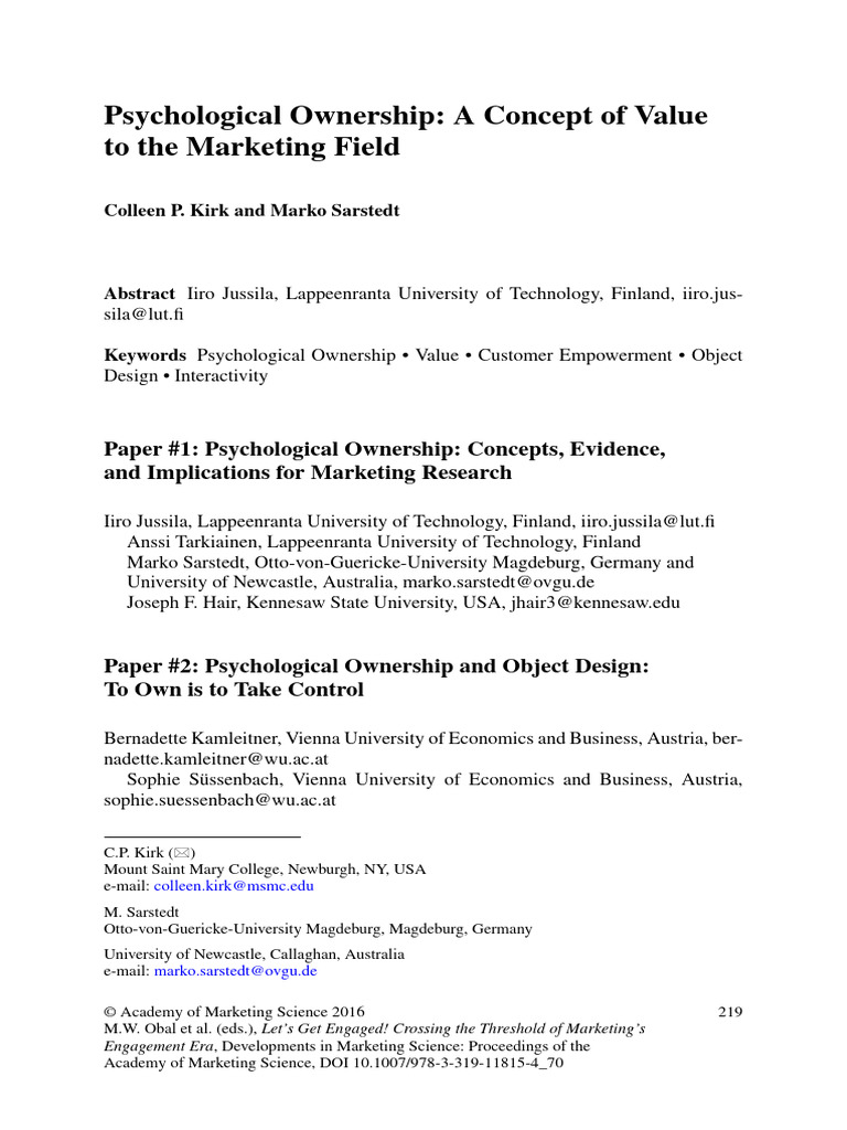 Psychological Ownership: A Concept of Value To The Marketing Field ...