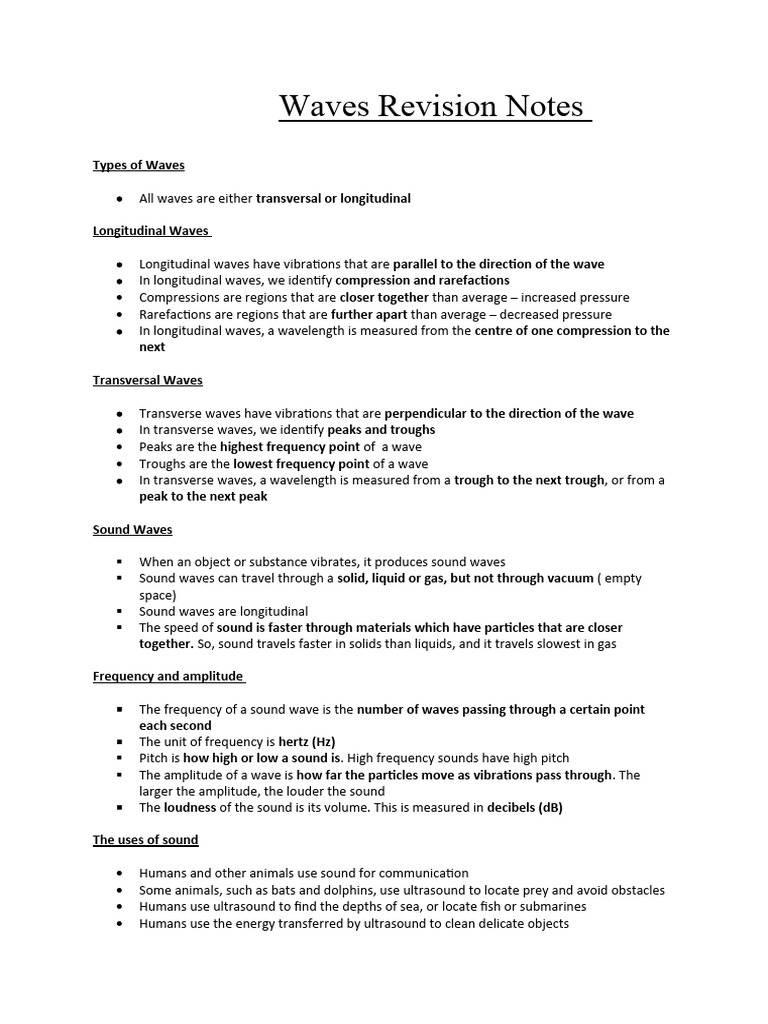 Waves Revision Notes | Download Free PDF | Waves | Sound