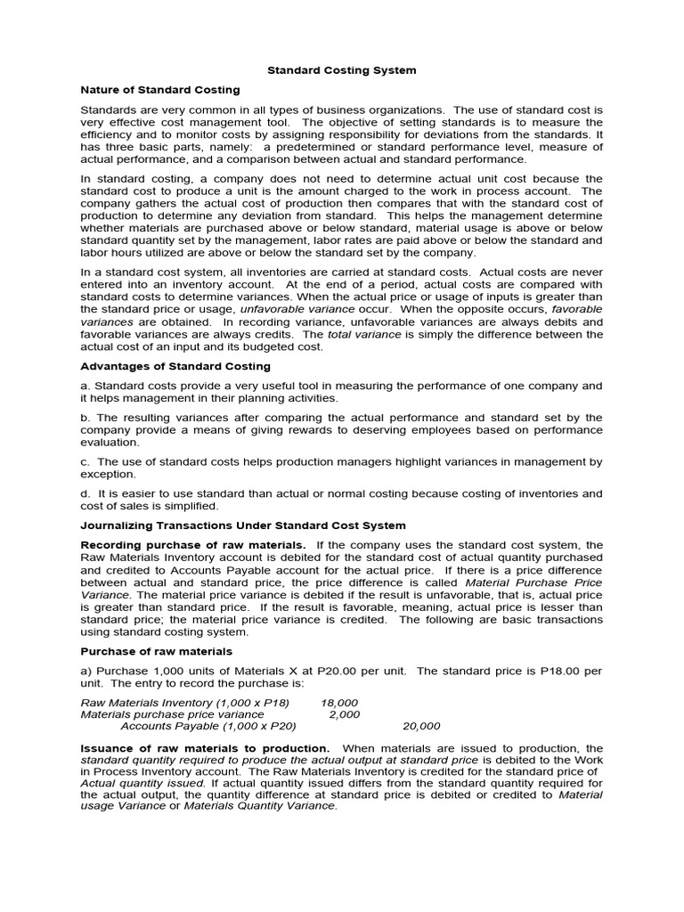 Standard Costing System | PDF | Prices | Debits And Credits
