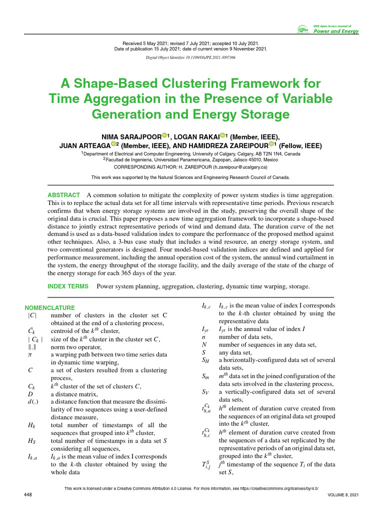 A Shape-Based Clustering Framework For Time Aggregation in The Presence of Variable Generation ...