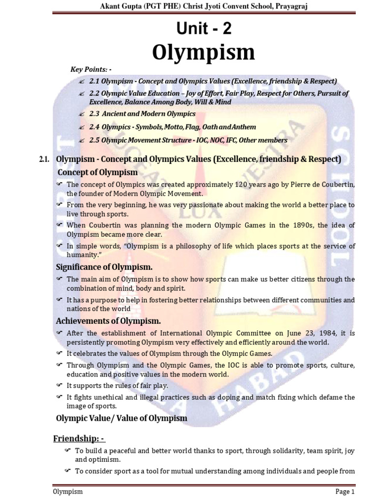 11 Unit - 2 Olympism | Download Free PDF | Olympic Games | Multi Sport Events