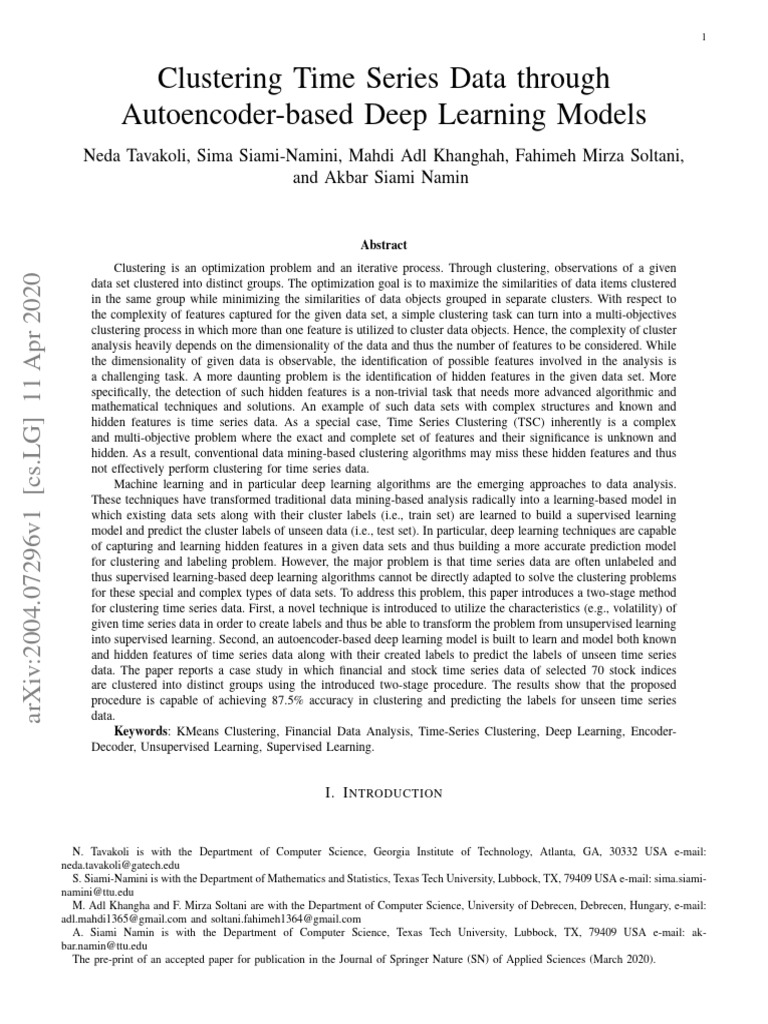 Deep Multivariate Time Series Embedding Clustering | PDF | Time Series | Cluster Analysis