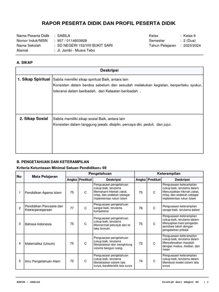 Rapor SABILA 20232 | PDF