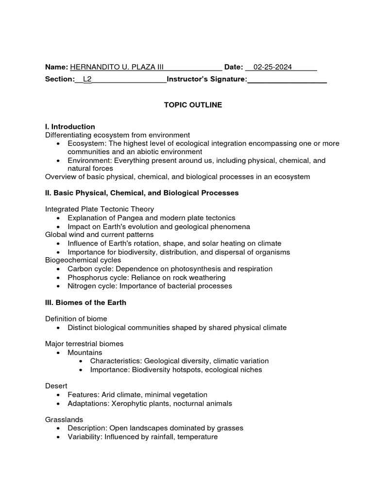 TOPIC OUTLINE | PDF | Habitat Destruction | Ecosystem