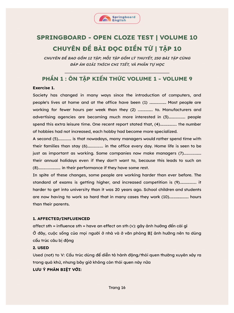 Open Cloze - Volume 10 - TEST | PDF