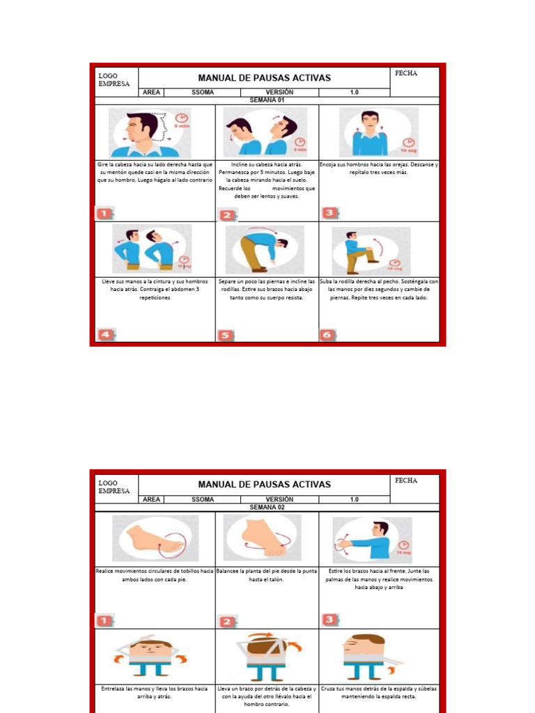 Manual y Cartillas Pausas Activas | PDF | Mano | Pie