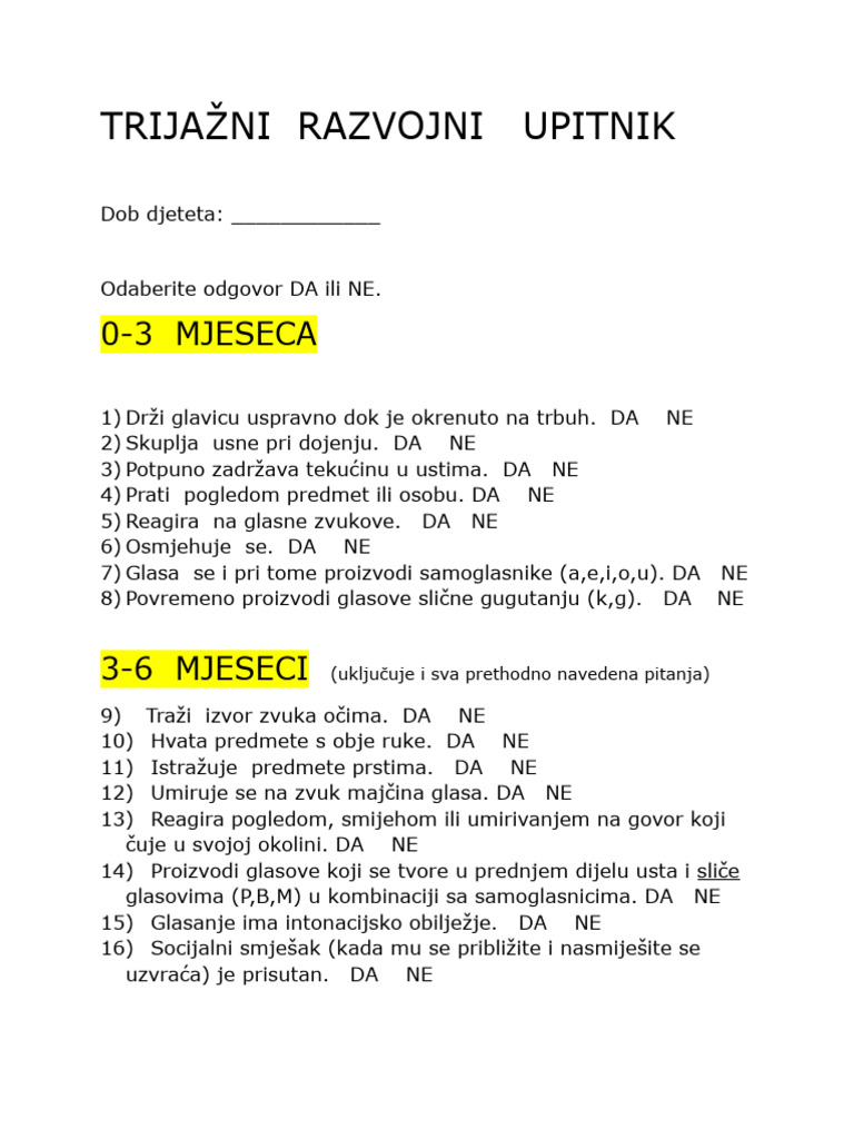 Razvojni Upitnik | PDF