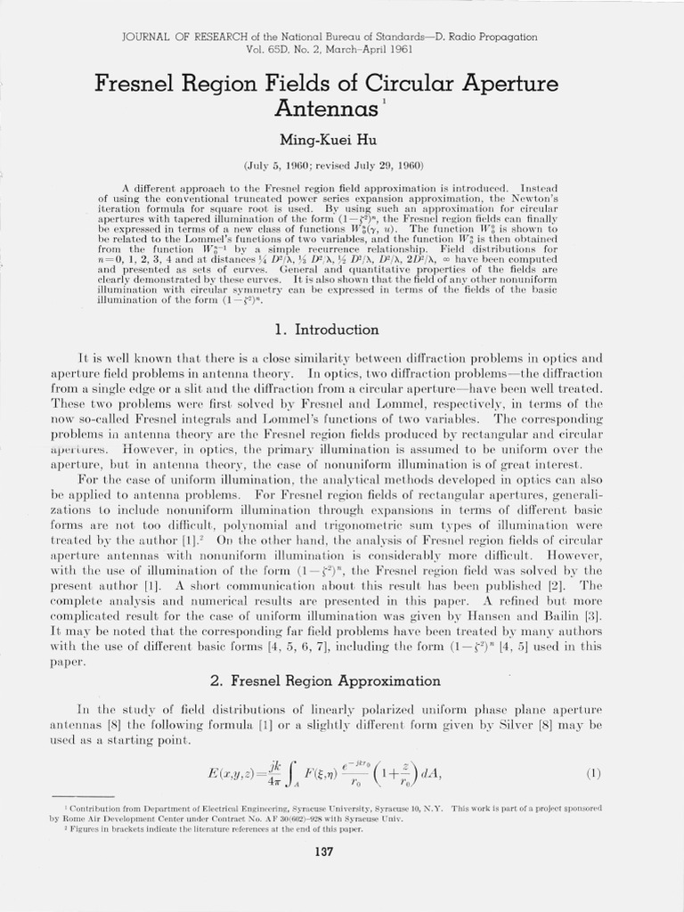 Fresnel Region Fields of Circular Aperture Antennas | PDF | Mathematical Analysis | Mathematical ...